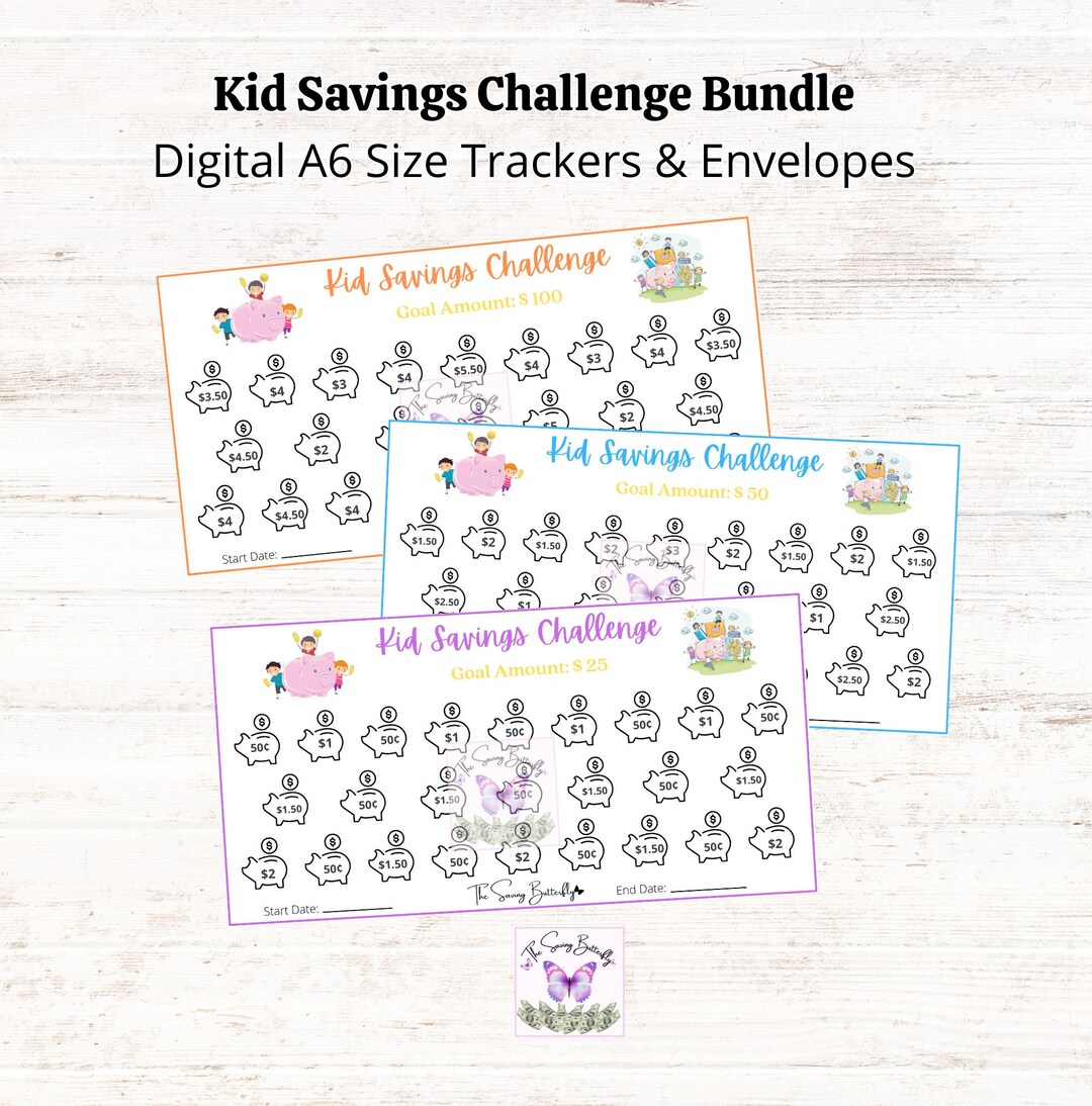 Printable Kid Savings Challenge Bundle Trackers A6/ Child Savings ...