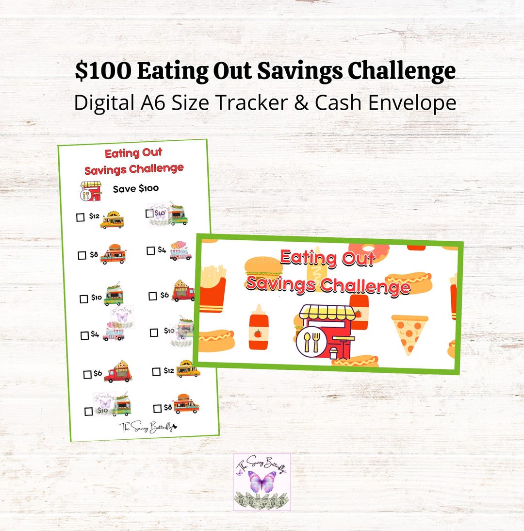 Printable 100 Dollar Eating Out Savings Challenge A6 Tracker/ Dining ...