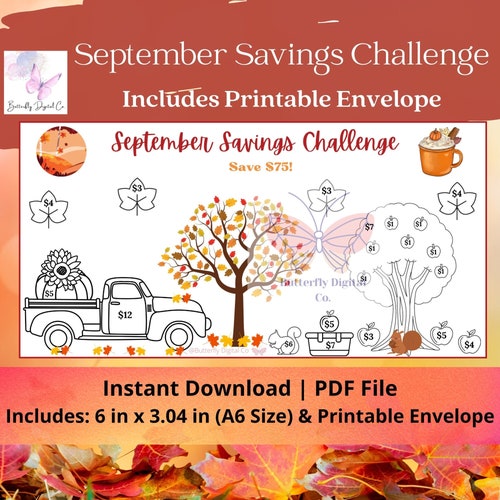 Printable September Savings Challenge Tracker A6 and Cash - Etsy