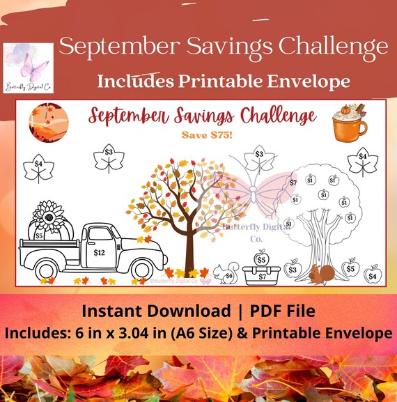 Printable September Savings Challenge Tracker A6 and Cash - Etsy