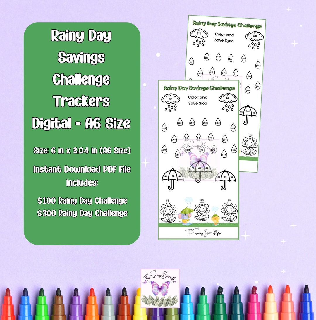 Printable Rainy Day Savings Challenge Trackers A6, Emergency Savings ...