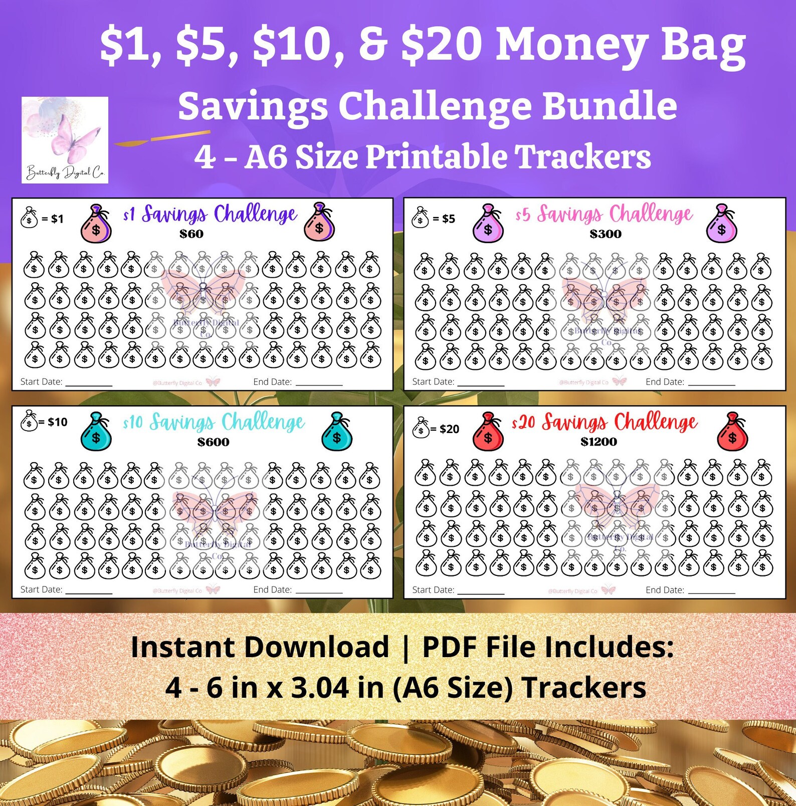 Printable Money Bag Savings Challenge Bundle A6/ 1 Dollar - Etsy