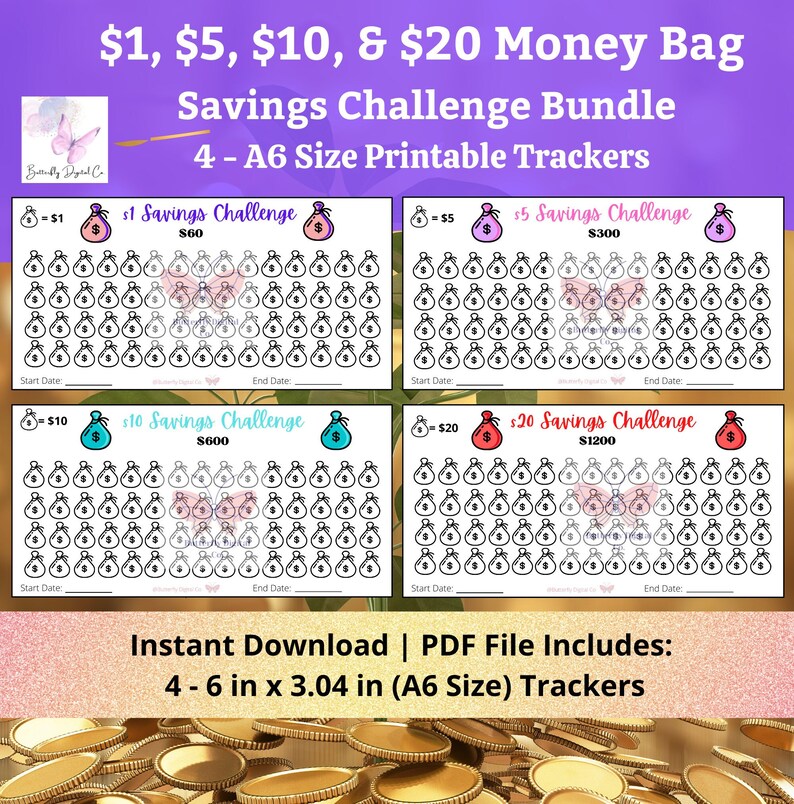 Printable Money Bag Savings Challenge Bundle A6/ 1 Dollar - Etsy