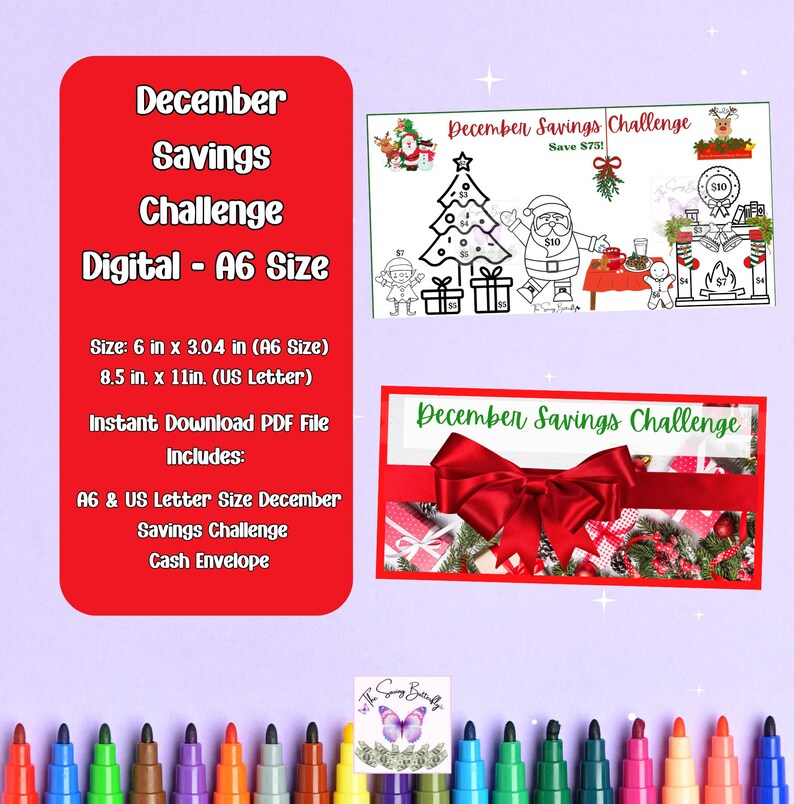 Printable December Savings Challenge Printable: A6 Tracker & Cash ...