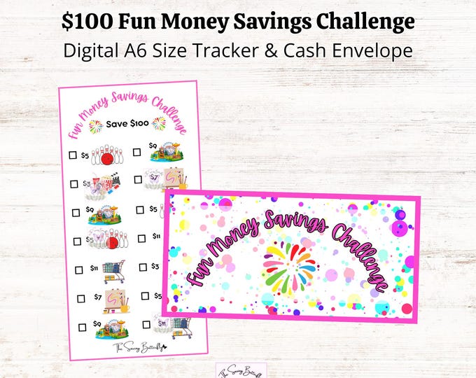 Printable 100 Dollar Fun Money Savings Challenge Tracker A6, A6 Savings ...