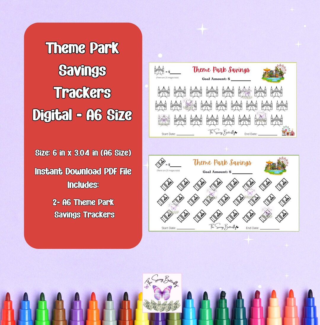 Printable Theme Park Savings Tracker A6/ Amusement Park Savings Tracker ...