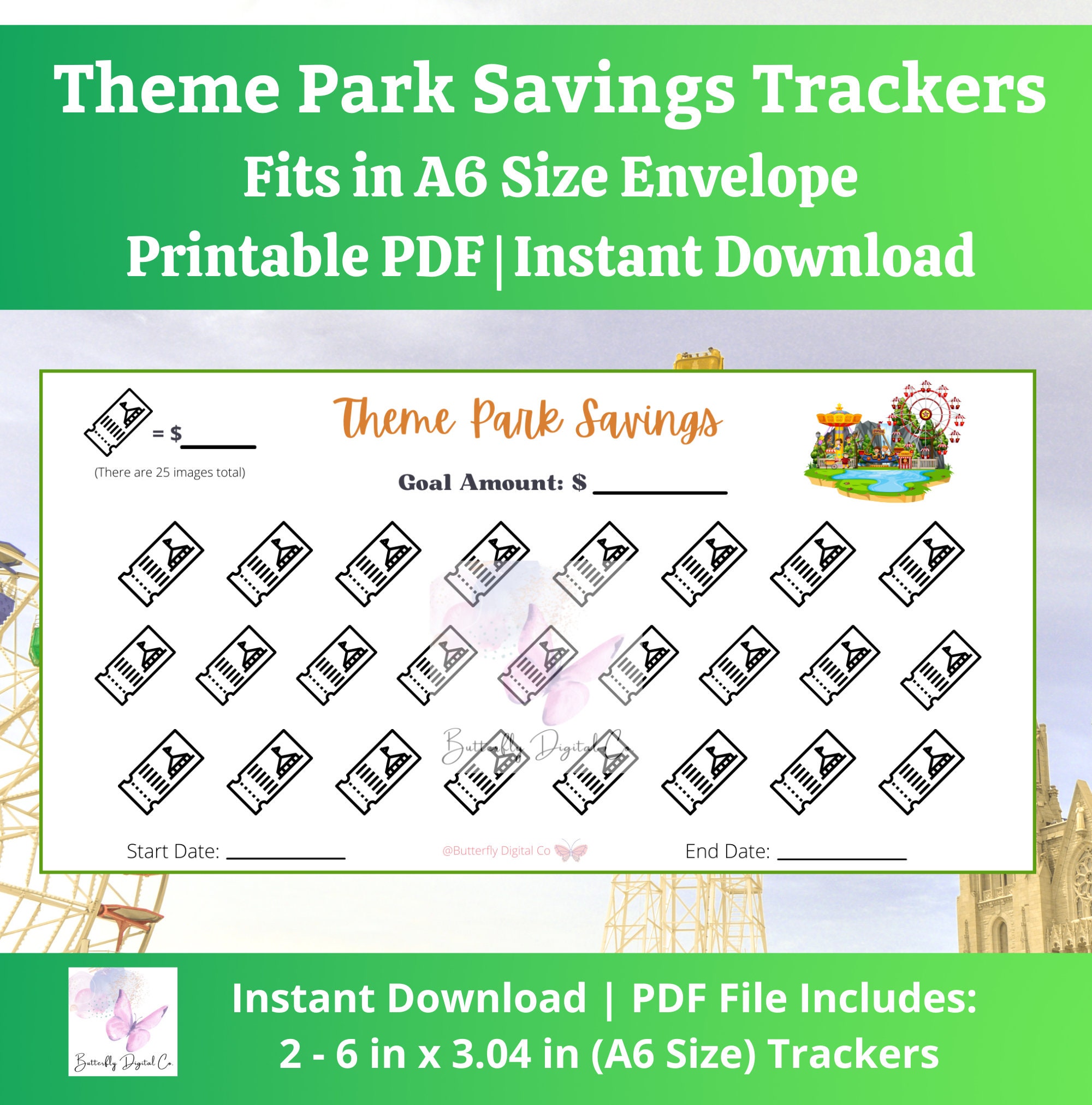 Printable Theme Park Savings Tracker A6/ Amusement Park - Etsy
