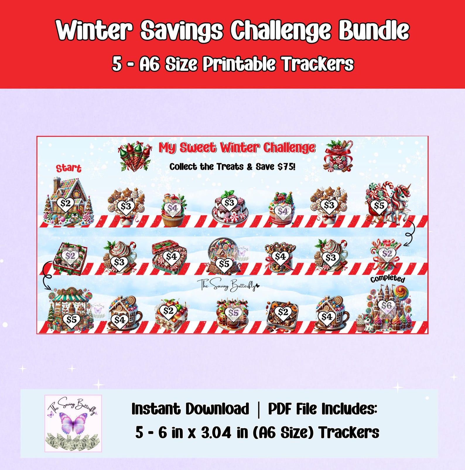 Printable Winter Savings Challenge Bundle: A6 Budget Trackers (digital ...