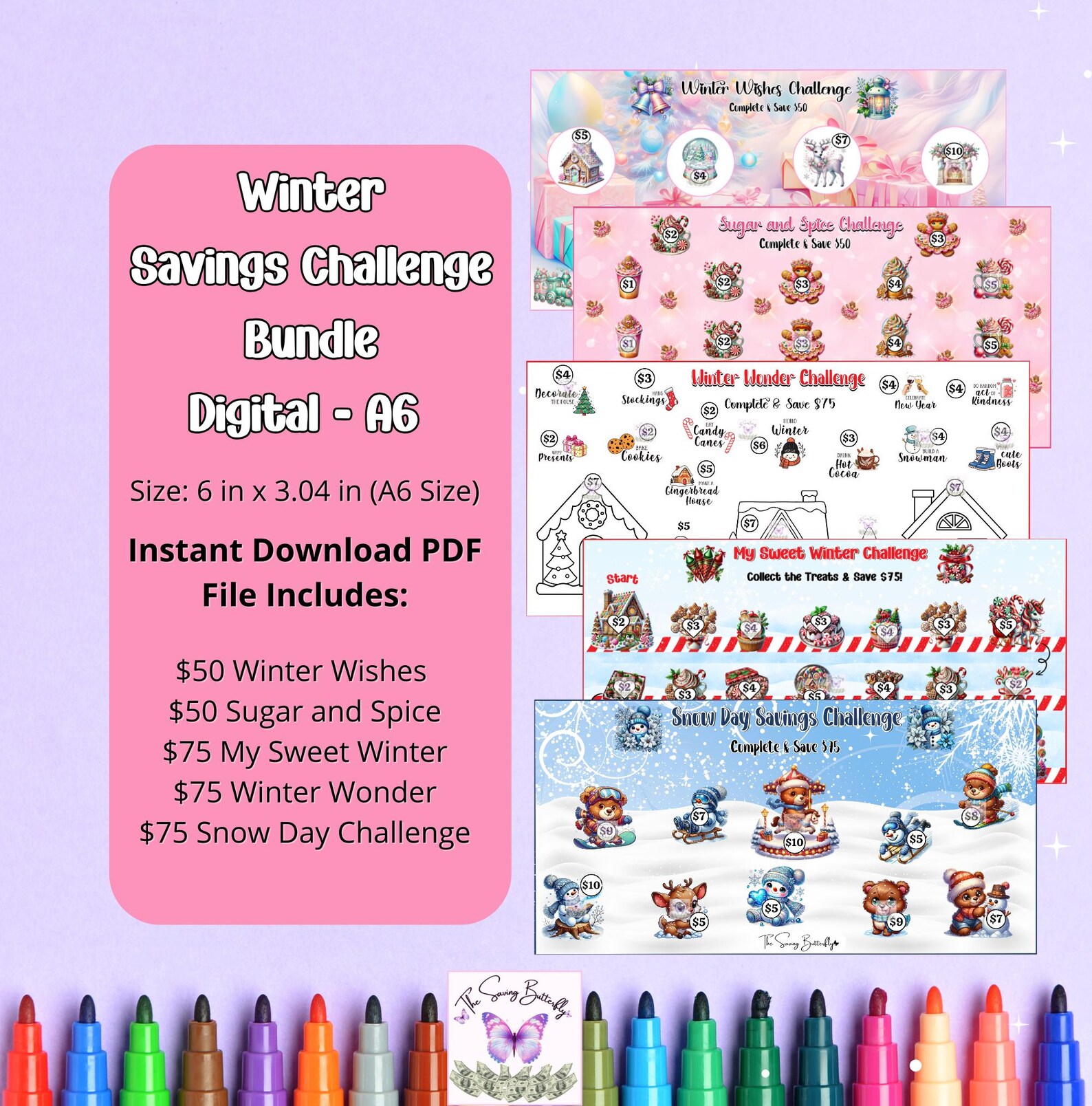 Printable Winter Savings Challenge Bundle: A6 Budget Trackers (digital ...