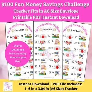 Printable 100 Dollar Fun Money Savings Challenge Tracker A6 - Etsy