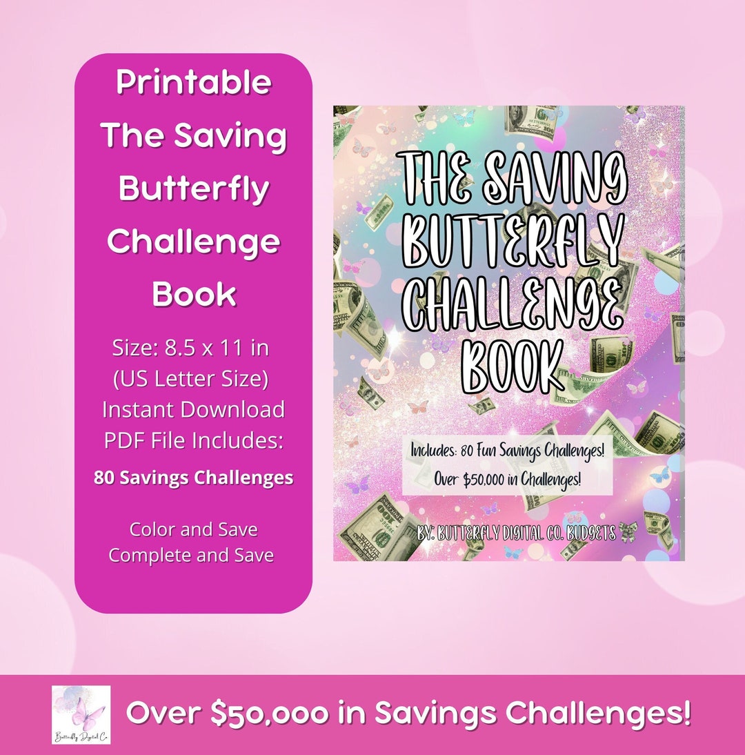 Printable Saving Butterfly Challenge Book, US Letter Size Savings Book ...