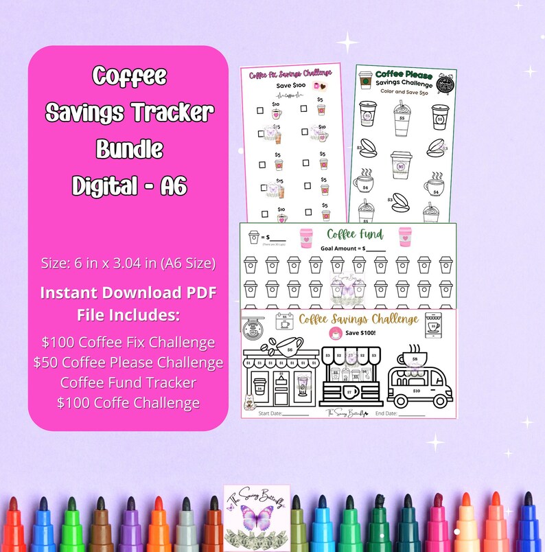 Printable Coffee Savings Challenge Bundle: A6 Sinking Fund Trackers ...