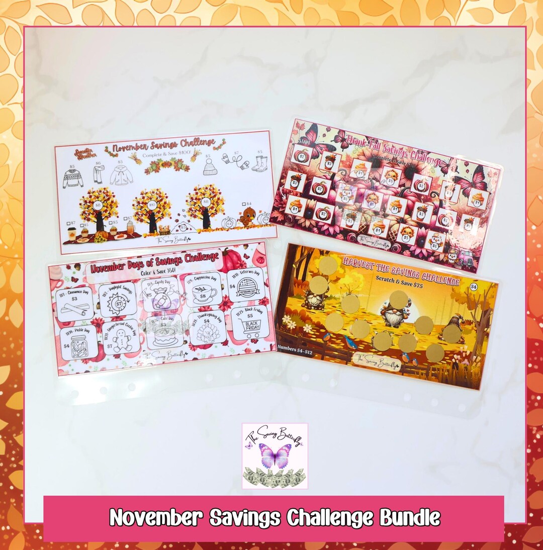 November Savings Challenge Bundle Set, A6 Monthly Tracker Set, Fall Fun ...
