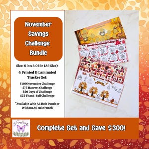 November Savings Challenge Bundle Set, A6 Monthly Tracker Set, Fall Fun ...