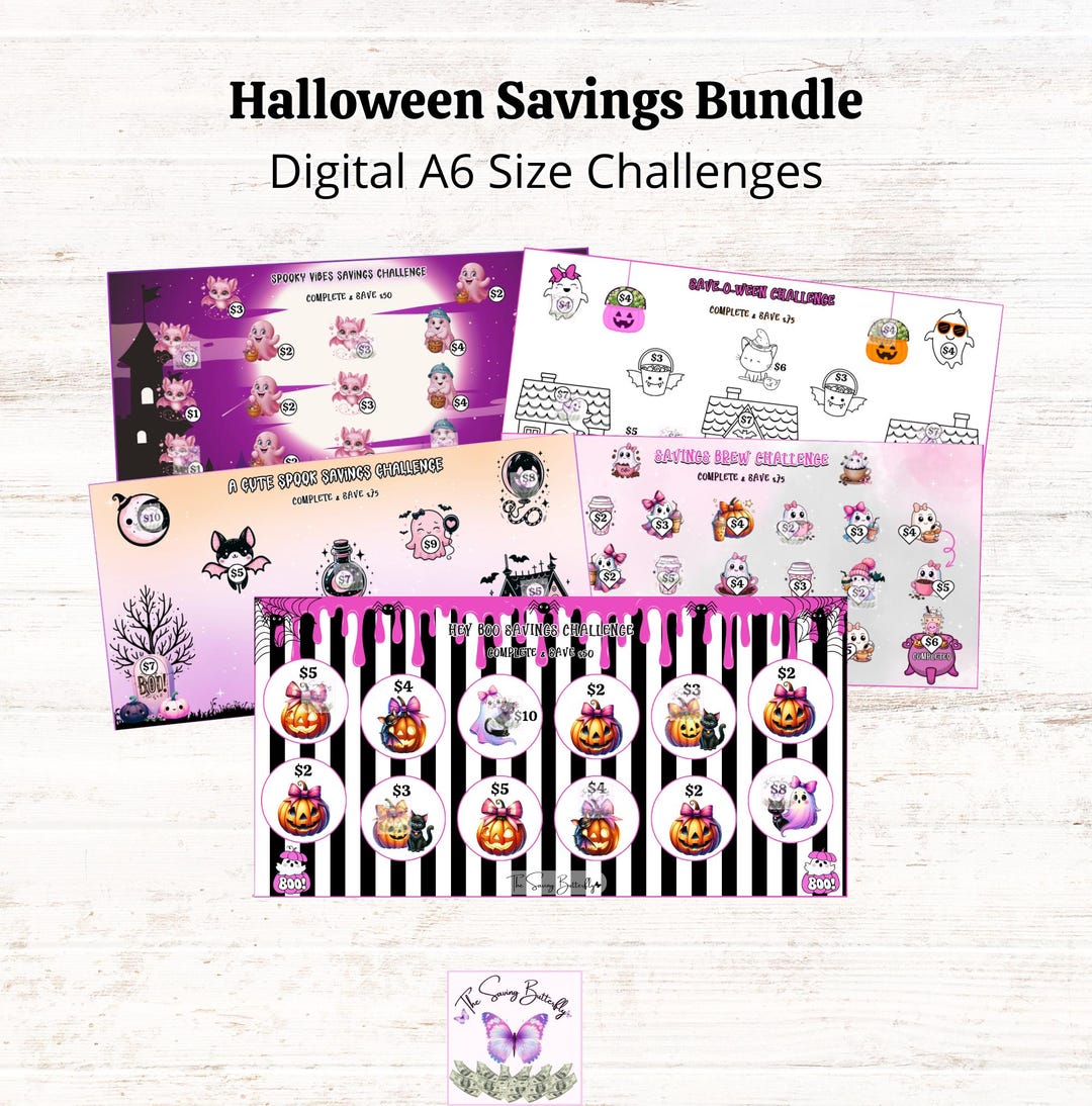 Digital Halloween Savings Challenge Bundle Set, A6 Monthly Tracker ...