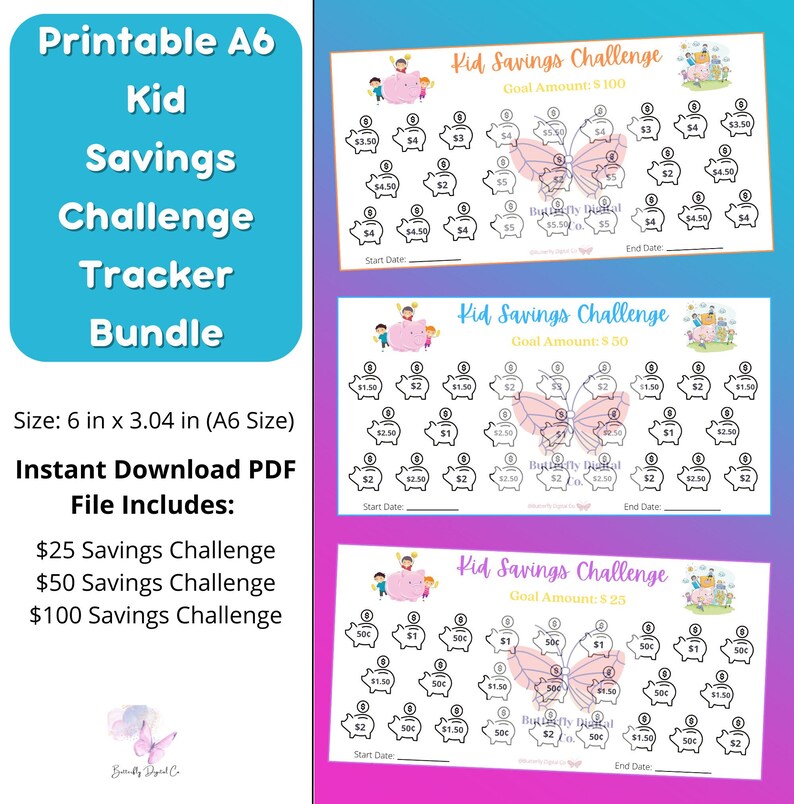 Printable Kid Savings Challenge Bundle Trackers A6/ Child - Etsy