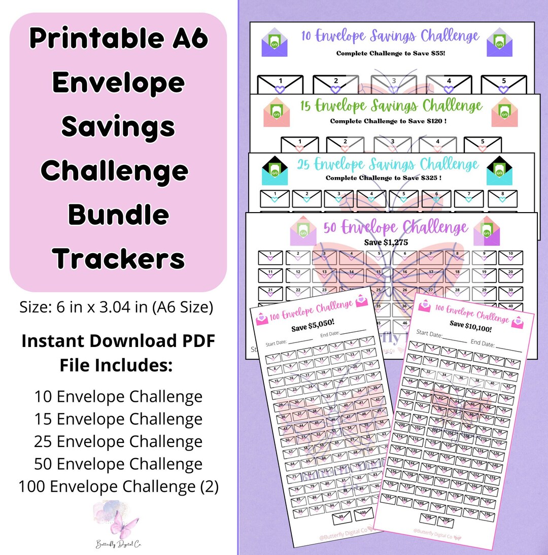 Printable Envelope Savings Challenge Tracker Bundle/ A6 - Etsy
