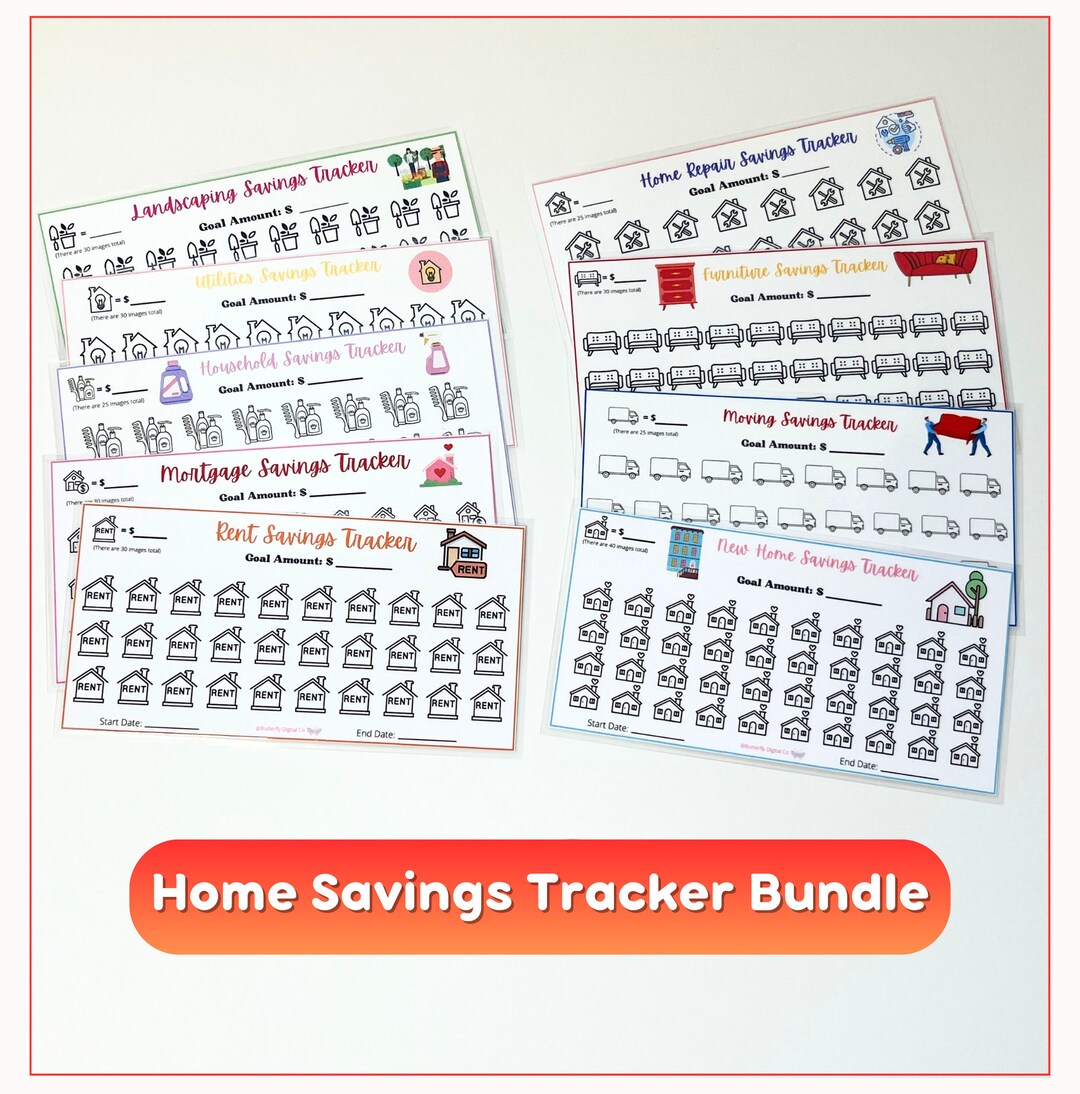 Household Savings Tracker Bundle Set, A6 Savings Challenge, New Home ...