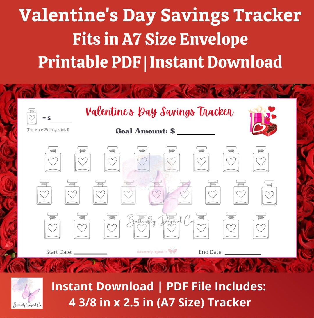 Printable Valentine's Day Savings Tracker A7/ Mini Savings Tracker ...