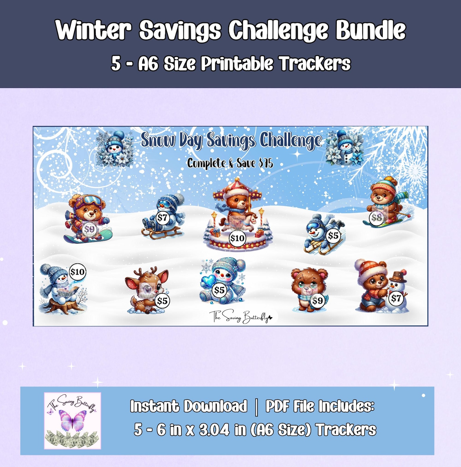 Printable Winter Savings Challenge Bundle: A6 Budget Trackers (digital ...