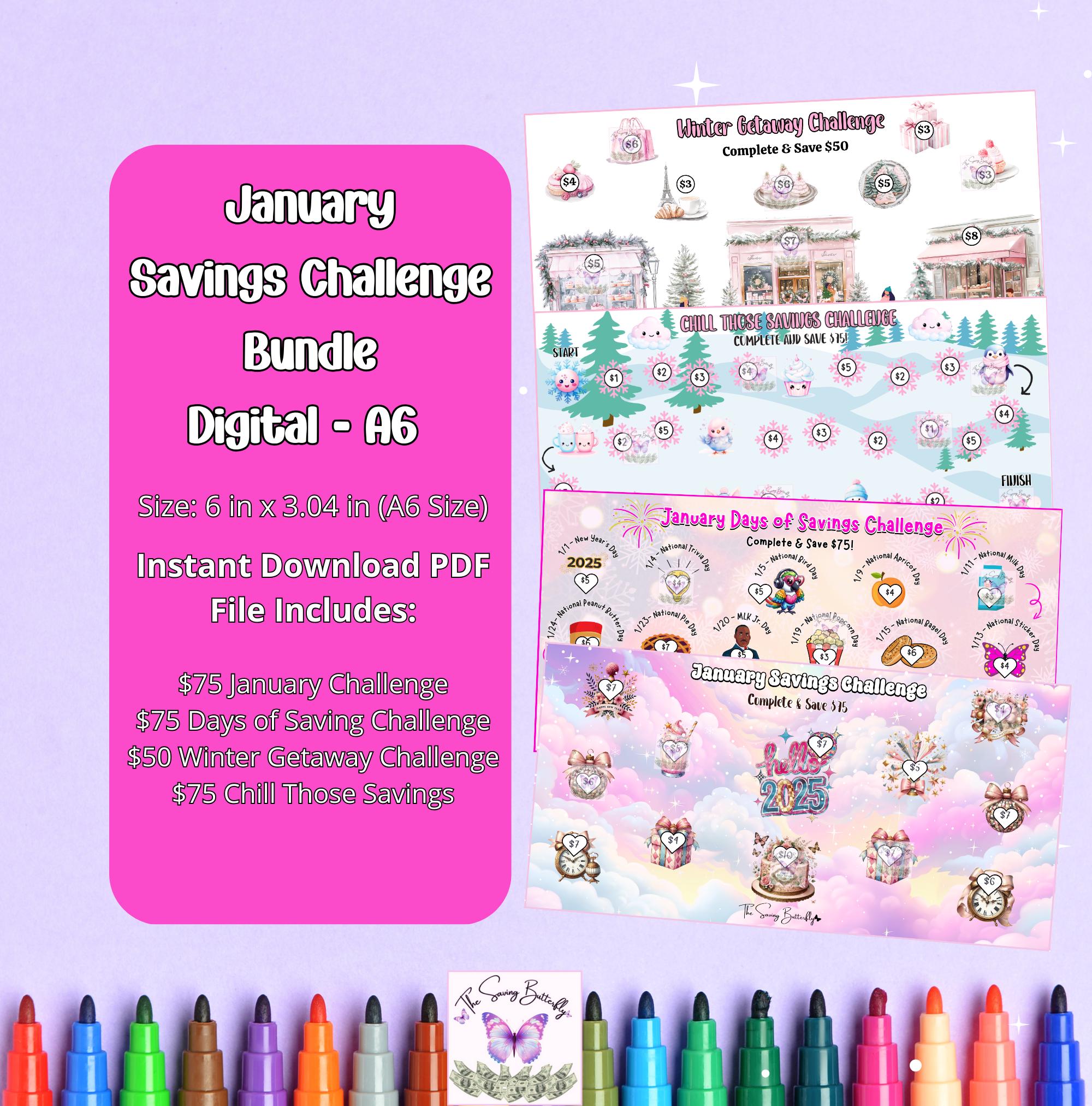 Printable January Savings Challenge Bundle: Winter Theme A6 (digital ...