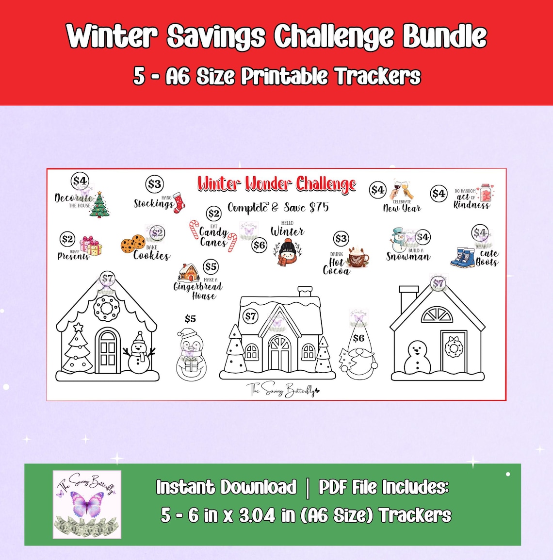 Printable Winter Savings Challenge Bundle: A6 Budget Trackers (digital ...