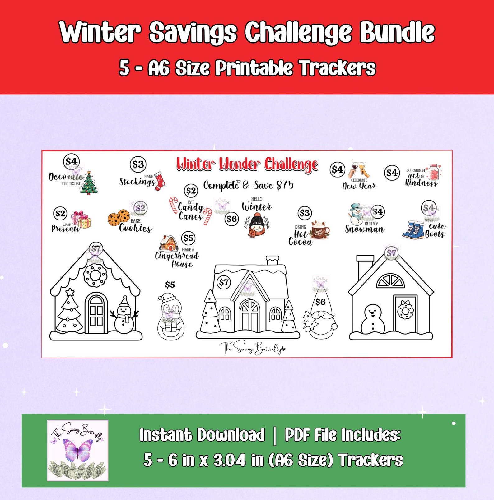Printable Winter Savings Challenge Bundle: A6 Budget Trackers (digital ...