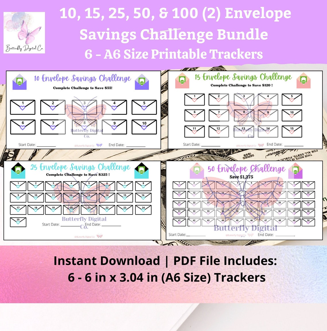 Printable Envelope Savings Challenge Tracker Bundle/ A6 - Etsy