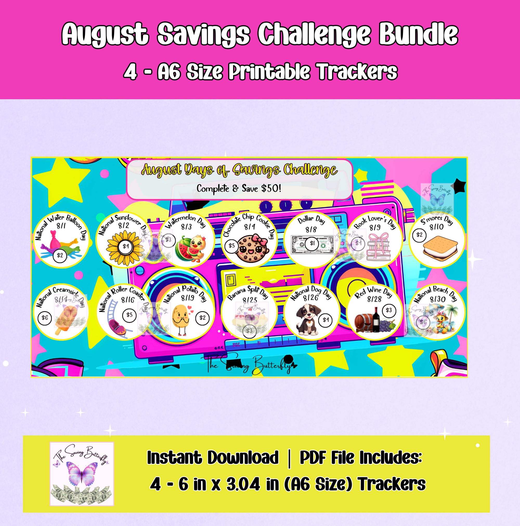 Printable August Savings Challenge Bundle: A6 Summer Theme (digital ...