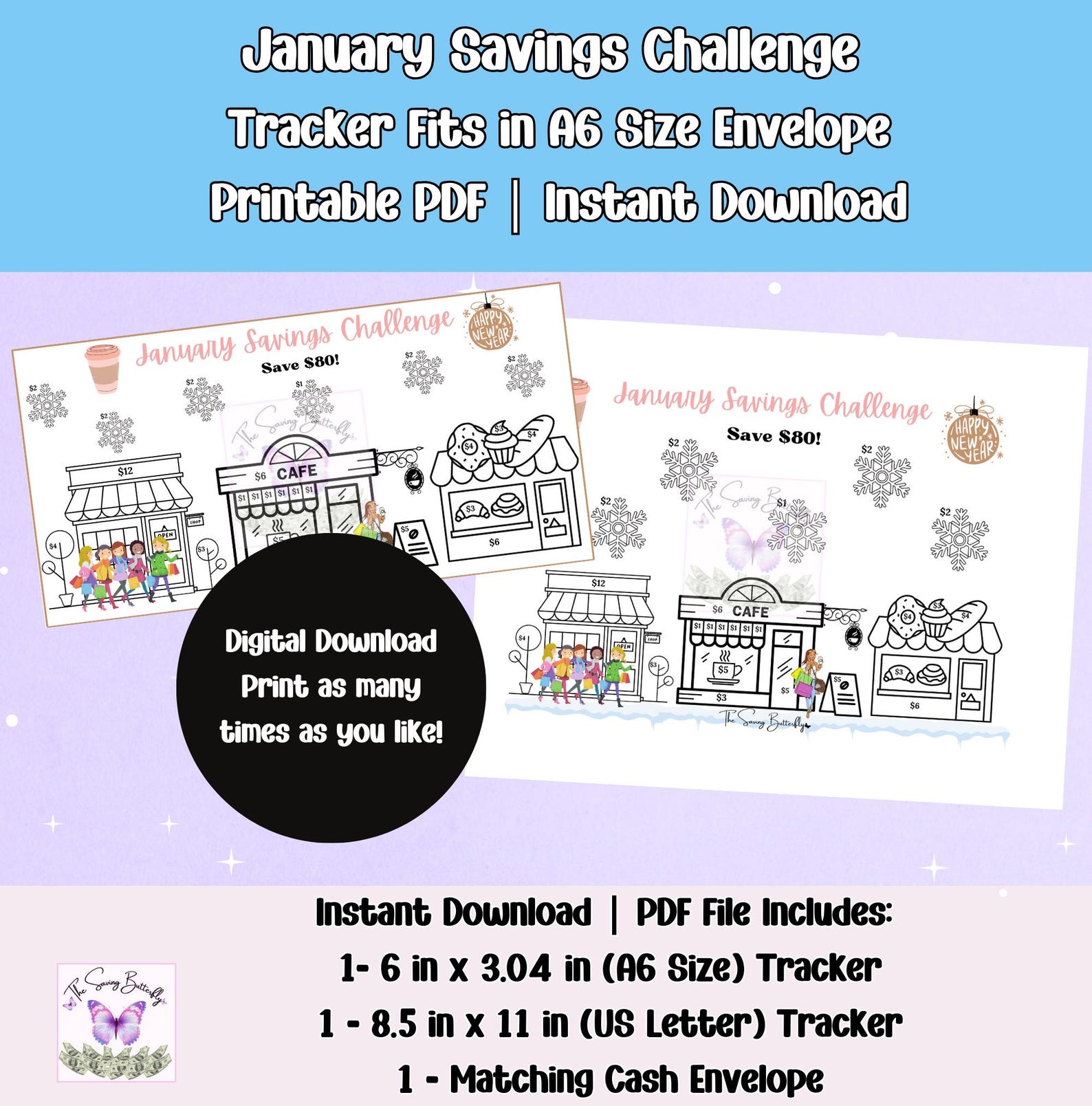 Printable January Savings Challenge: A6 Tracker & Cash Envelope ...