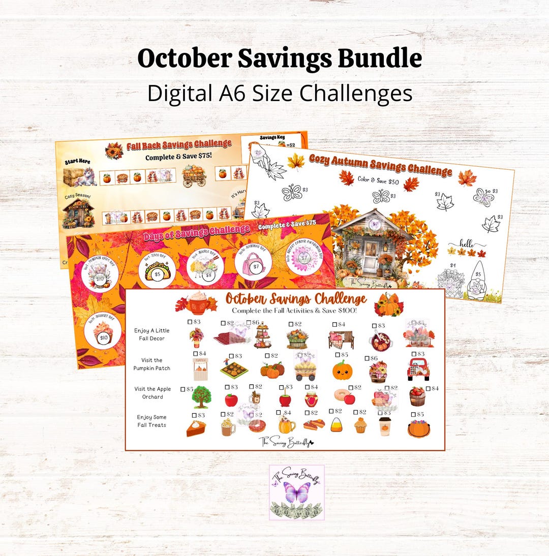 Digital October Savings Challenge Bundle Set, A6 Monthly Tracker, Fall ...