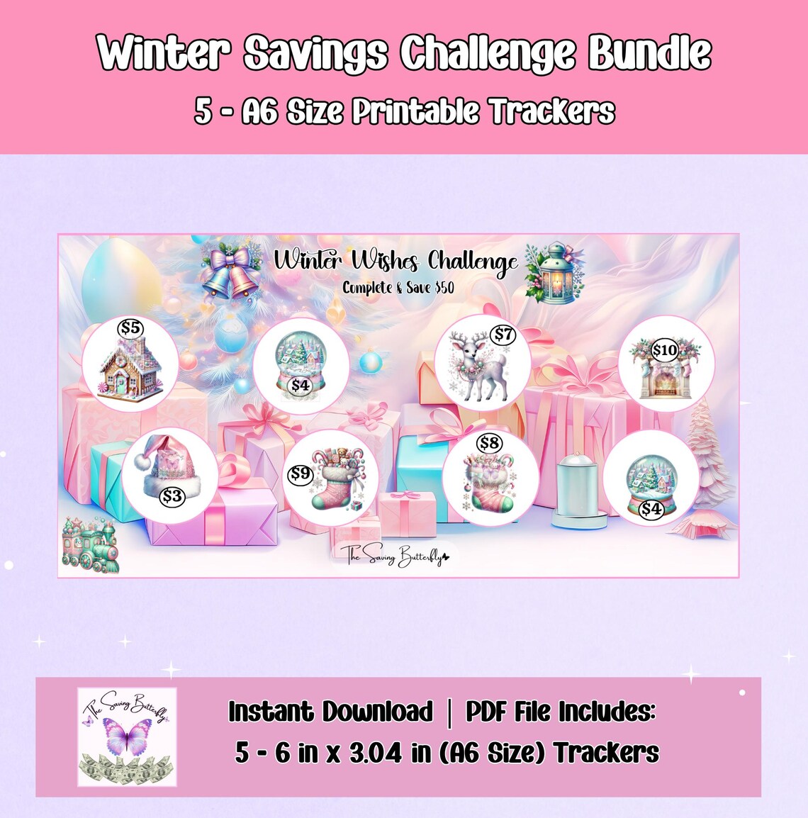 Printable Winter Savings Challenge Bundle: A6 Budget Trackers (digital ...