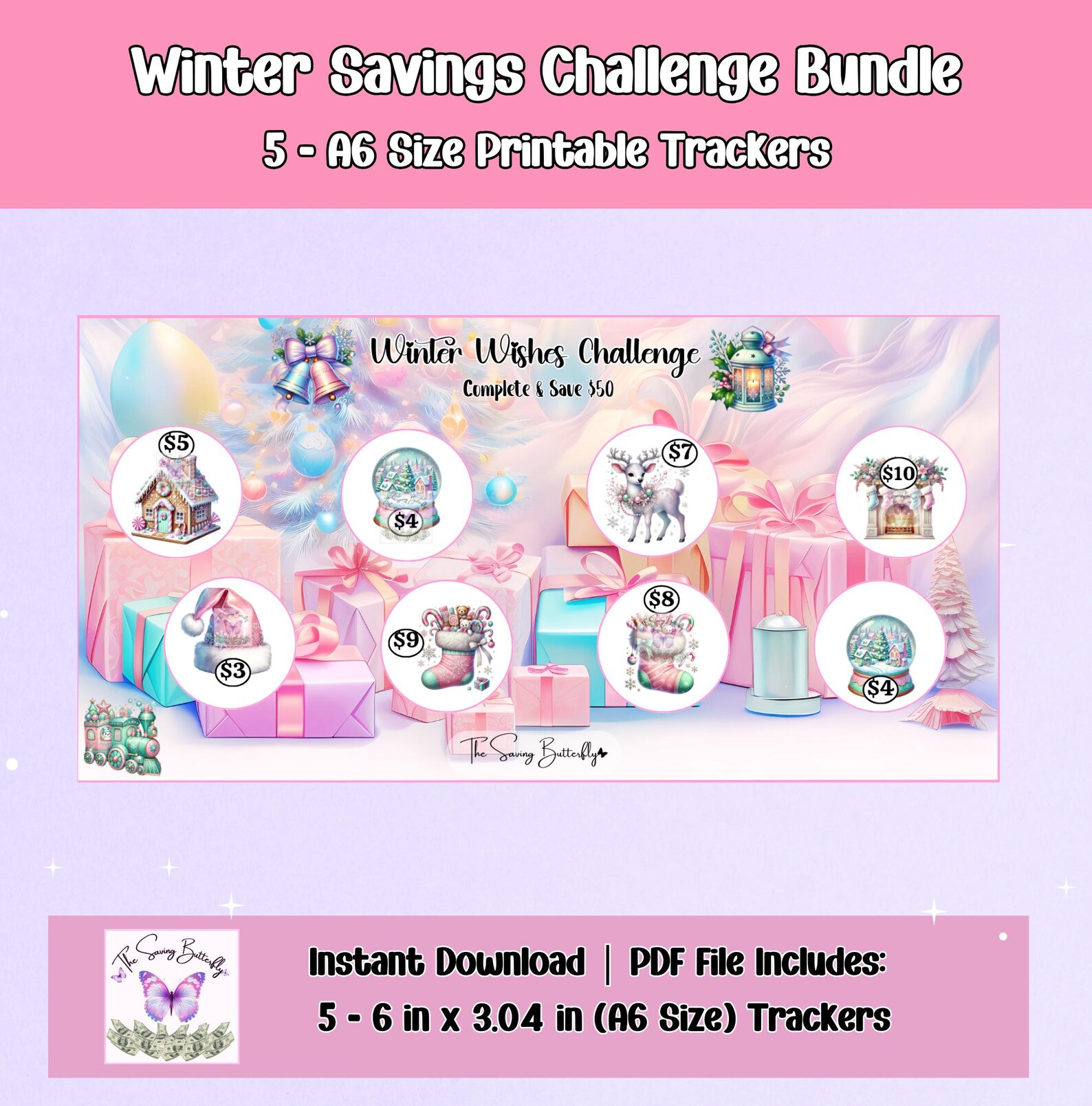 Printable Winter Savings Challenge Bundle: A6 Budget Trackers (digital ...