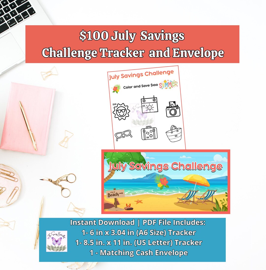 Printable July Savings Challenge for Cash Stuffing | A6 Binder Insert ...
