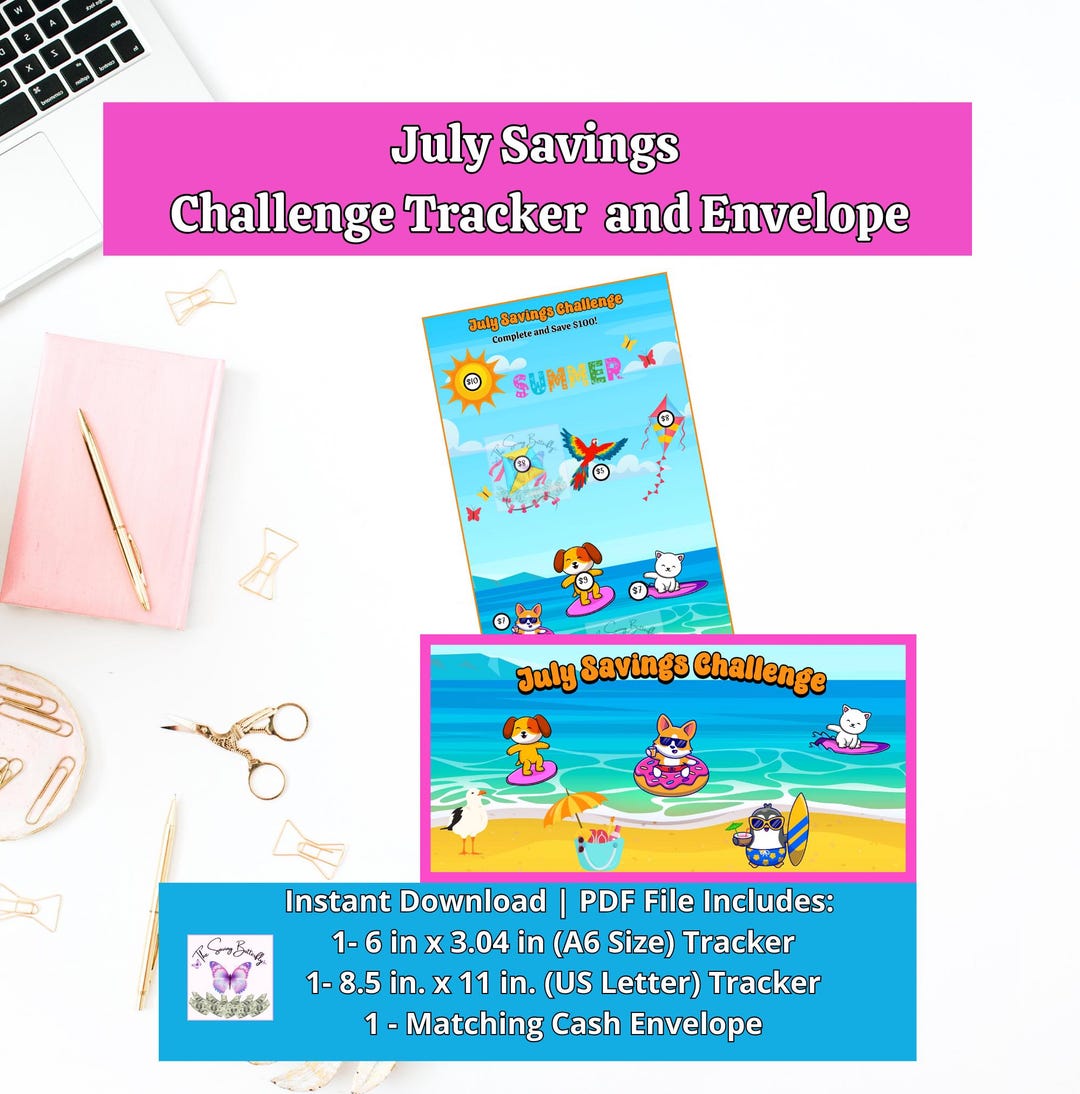 Printable July 2 Savings Challenge for Cash Stuffing | A6 Binder Insert ...