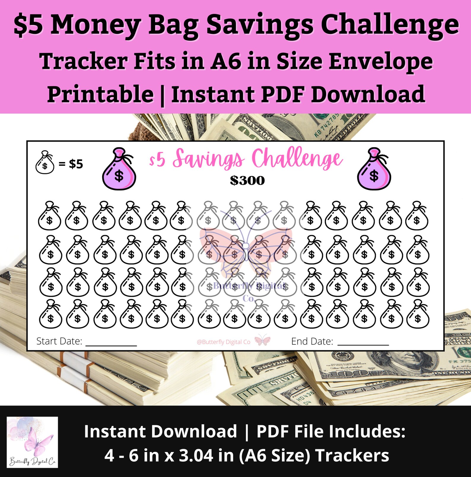 Printable Money Bag Savings Challenge Bundle A6/ 1 Dollar - Etsy