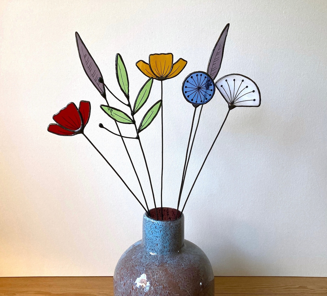 Stained Glass Wild Flowers, Everlasting Bouquet, Wildflower Arrangement ...