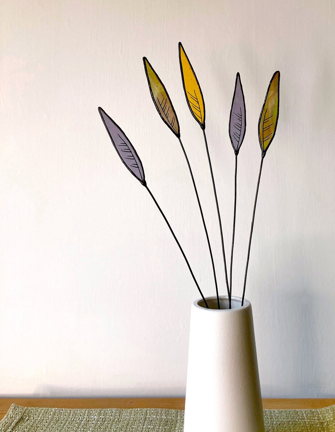 Stained Glass Wildflowers, Green Pampas Grass, Suncatcher, 4 Colours to ...