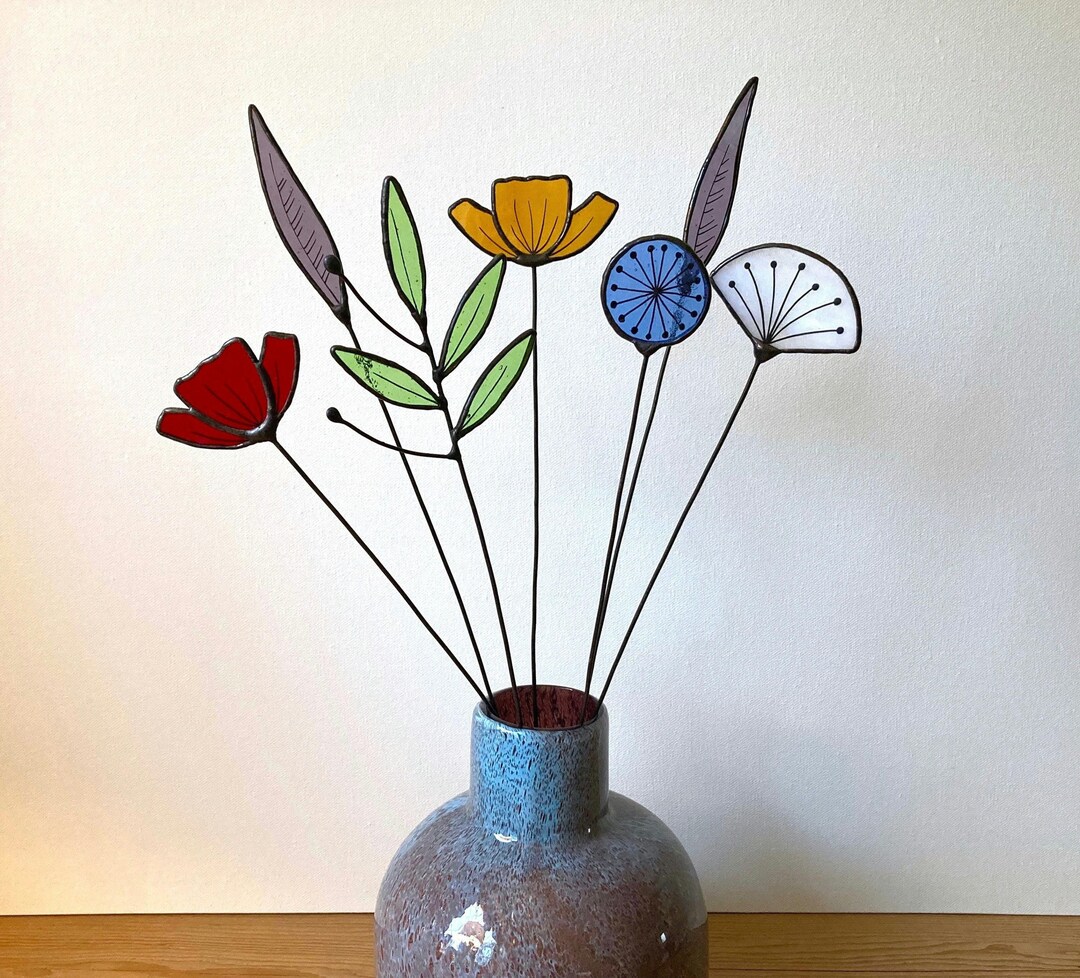 Stained Glass Wildflowers 7 Stem Suncatcher Bouquet. - Etsy