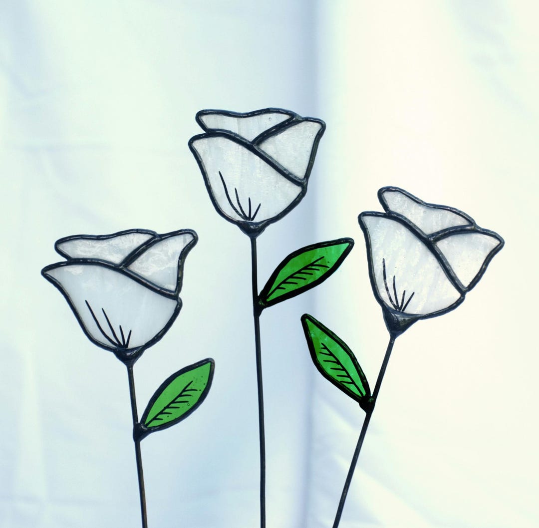 Stained Glass White Rose, Handmade Long Stem Flower - Etsy