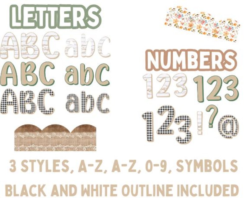 Farmhouse Bulletin Board Letters and Borders L Farmhouse Classroom Door ...