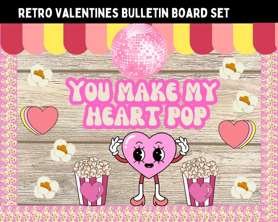 Retro Valentine's Day Bulletin Board Kit L February Class Decor L Disco ...