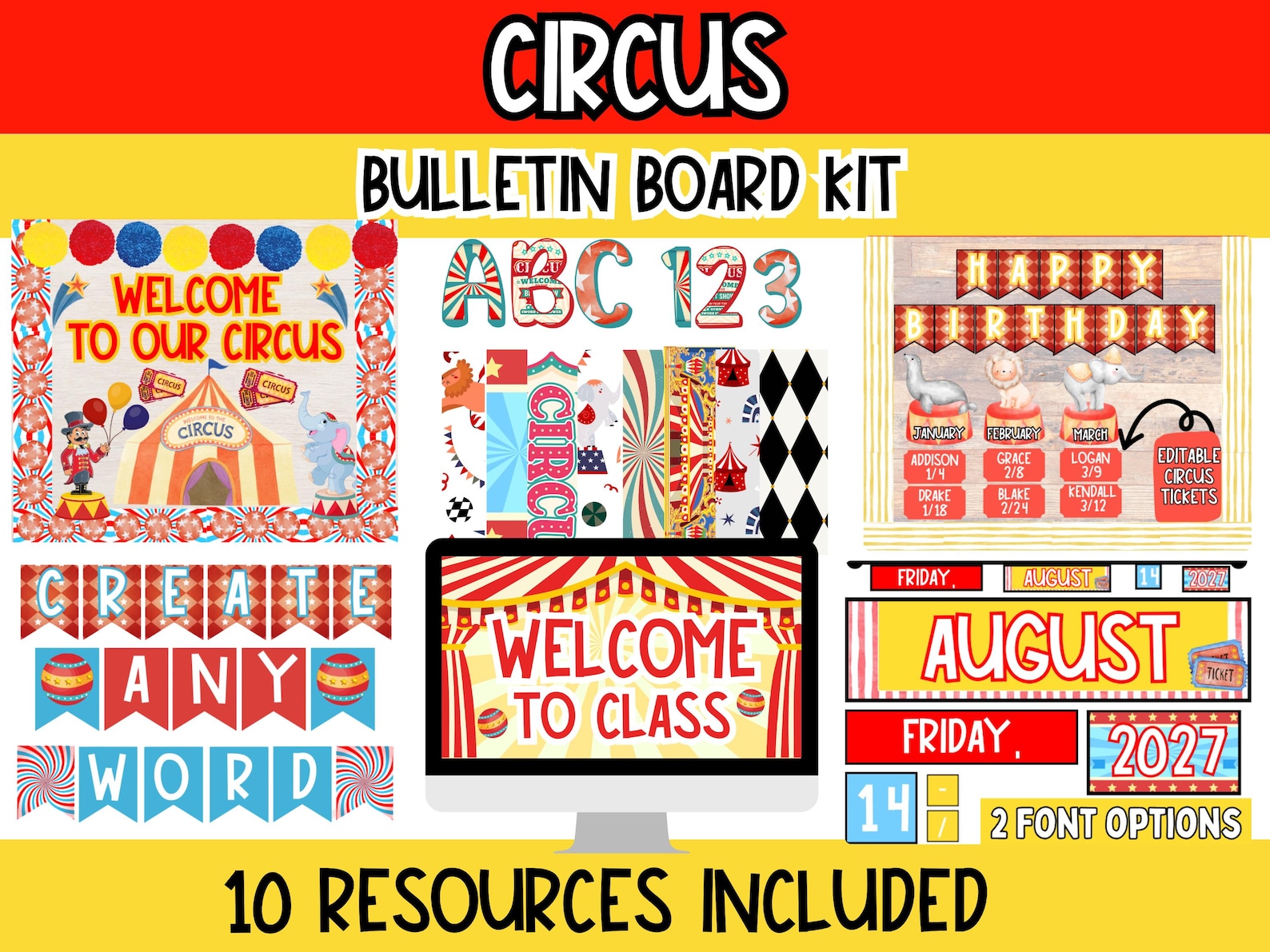 Circus Bulletin Board Bundle | Editable Classroom Decor | Big Top Theme ...