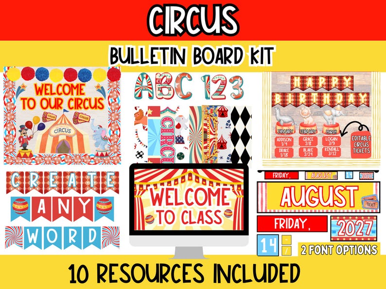 Circus Bulletin Board Bundle | Editable Classroom Decor | Big Top Theme ...