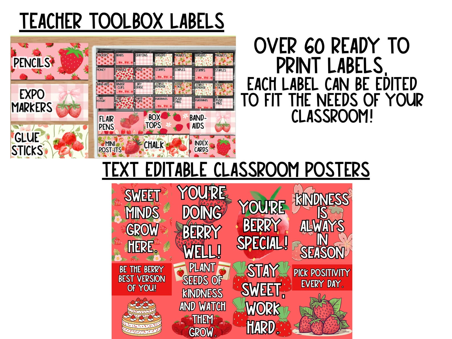 Strawberry Bulletin Board Bundle | Editable Strawberry Classroom Decor ...