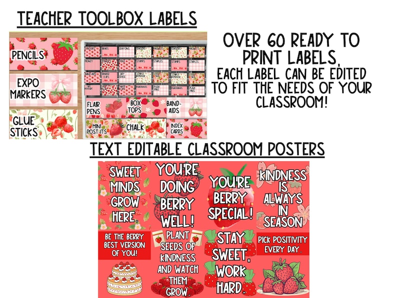 Strawberry Bulletin Board Bundle | Editable Strawberry Classroom Decor ...