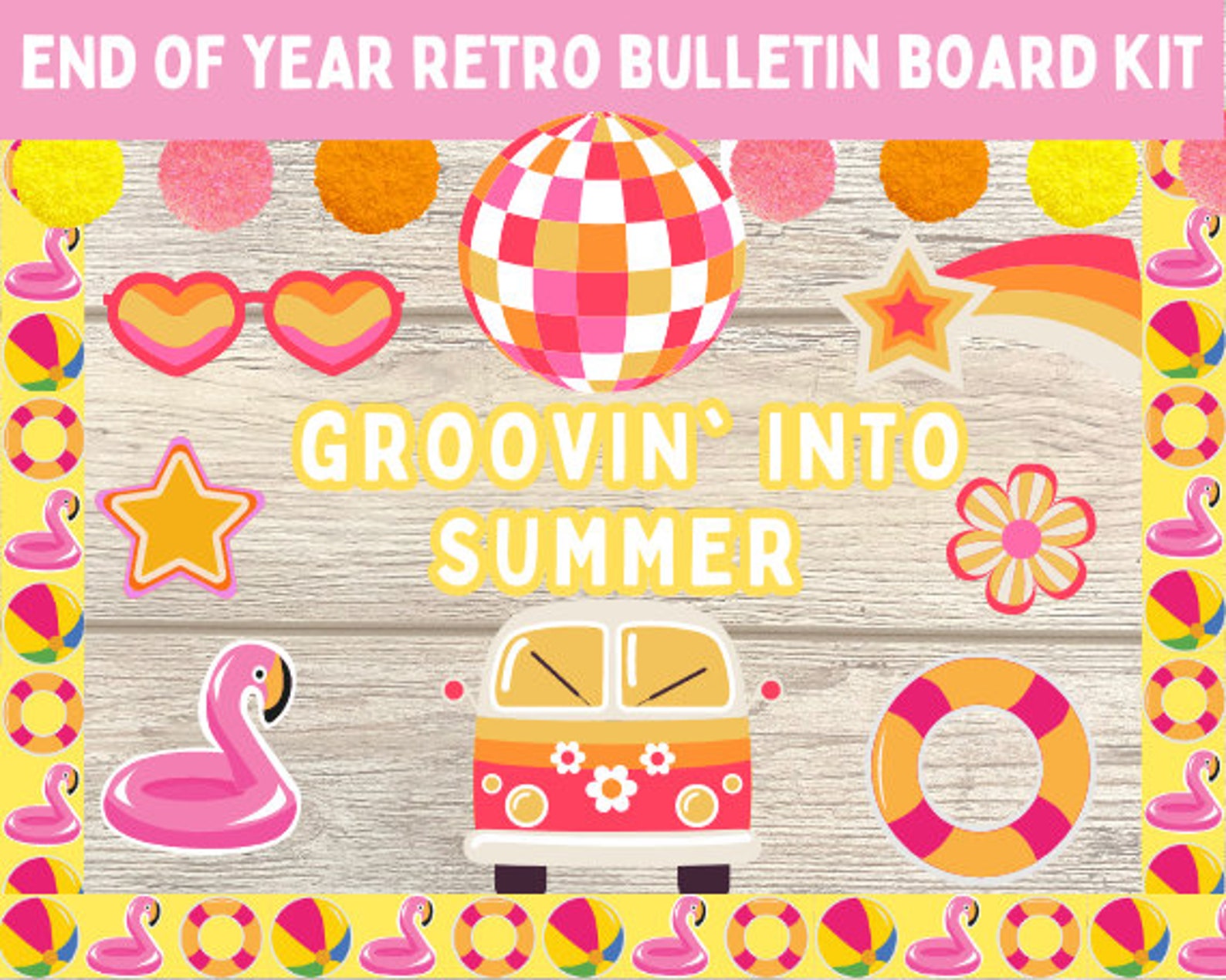 Retro End of Year Bulletin Board Kit L Summer Class Decor L Disco ...