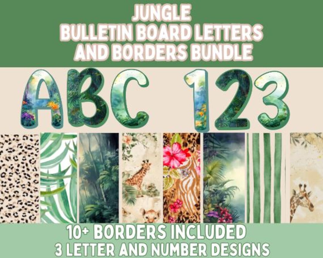 Jungle Bulletin Board Letters and Borders L Jungle Door Decor L Jungle ...