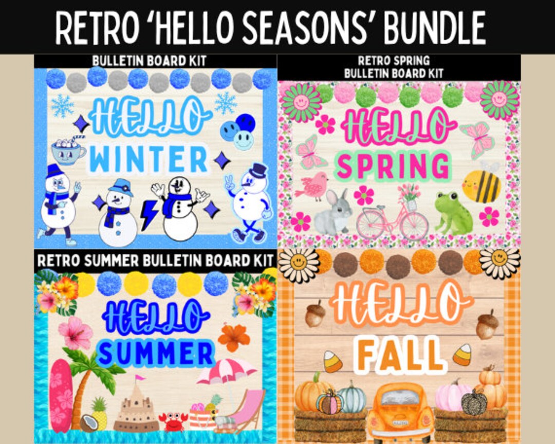 Seasonal Retro Bulletin Board Kit L Retro Hello Seasons Bulletin Board ...