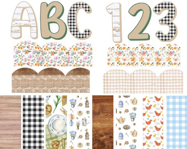 Farmhouse Bulletin Board Letters and Borders L Farmhouse Classroom Door ...